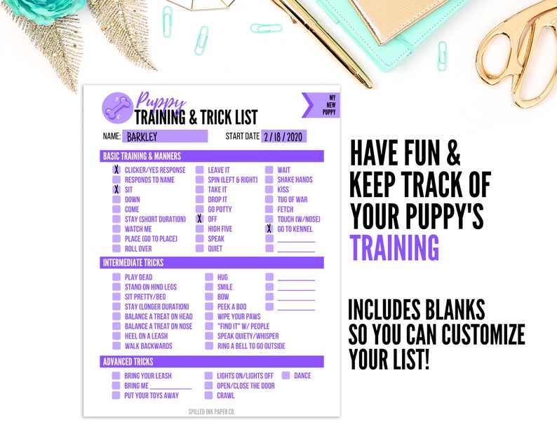 Puppy Training Checklist | Dog Tricks List (PDF) - Etsy