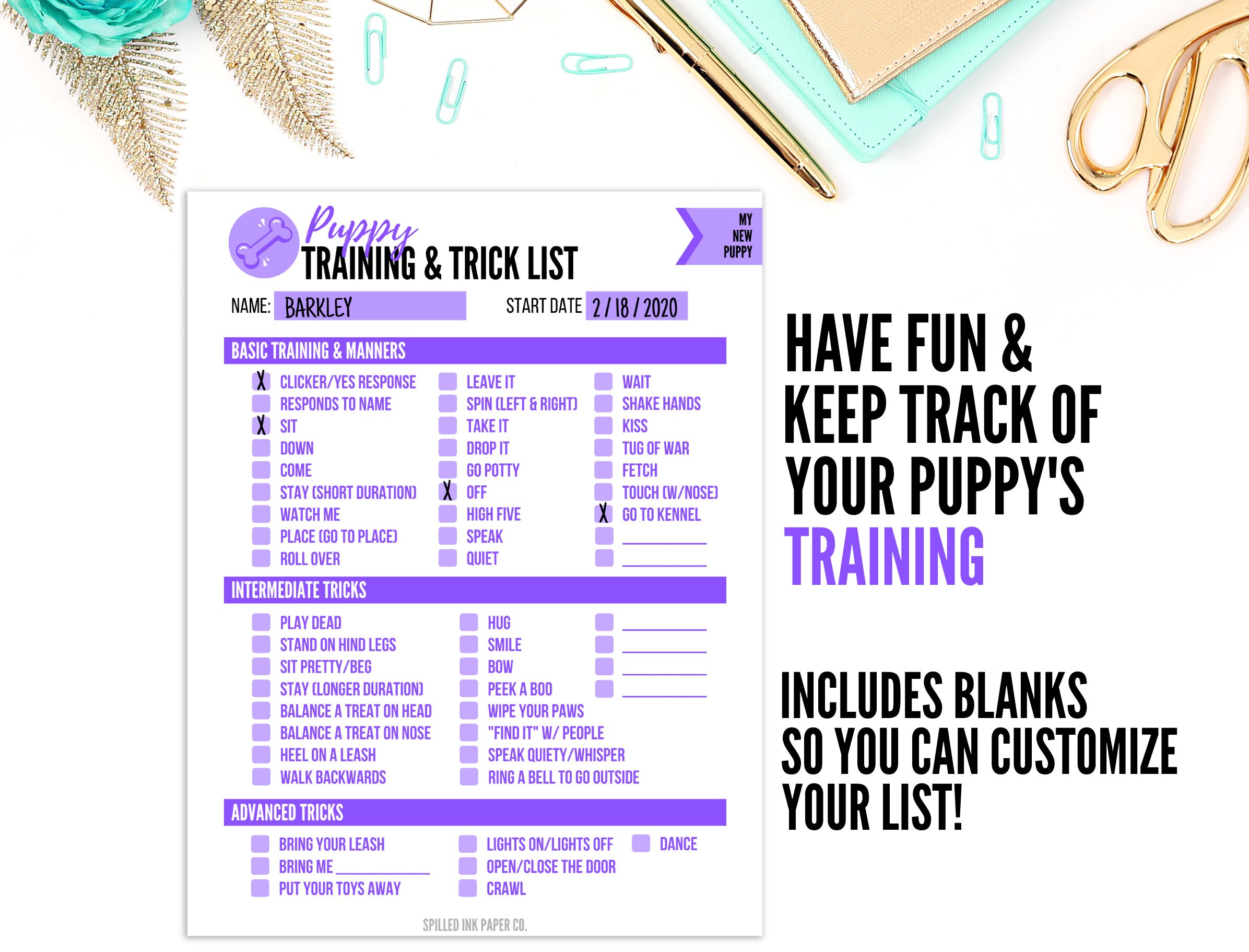 Printable Puppy Training and Tricks Checklist | Dog Training & Tricks ...
