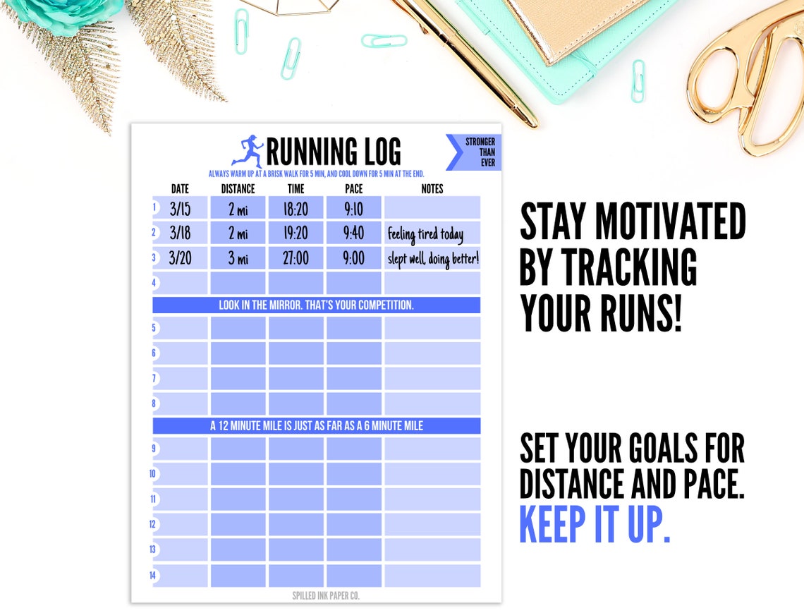 Printable Running Tracker | Printable Run Log | Fitness Digital ...