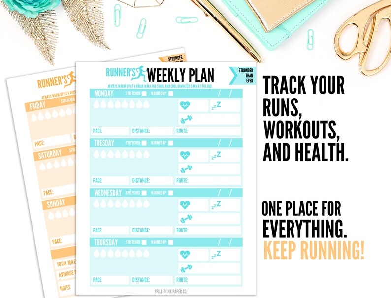 Runner's Weekly Plan Printable Running Planner - Etsy