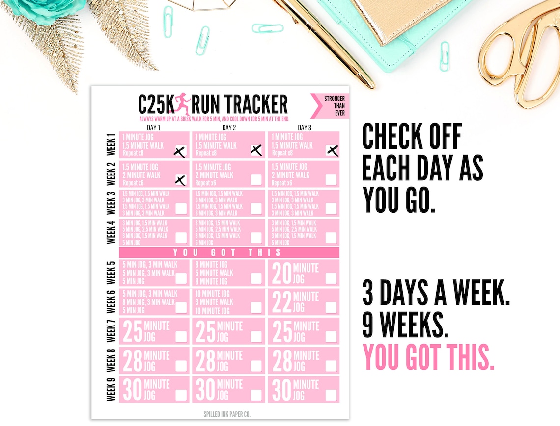 C25K Running Tracker | Printable Fitness Planner | Printable Running ...