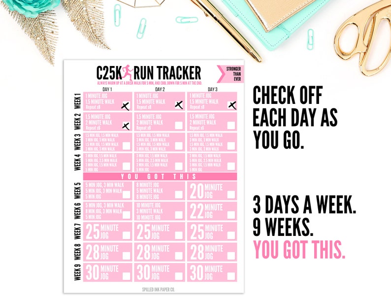 C25K Running Tracker | Printable Fitness Planner | Printable Running ...