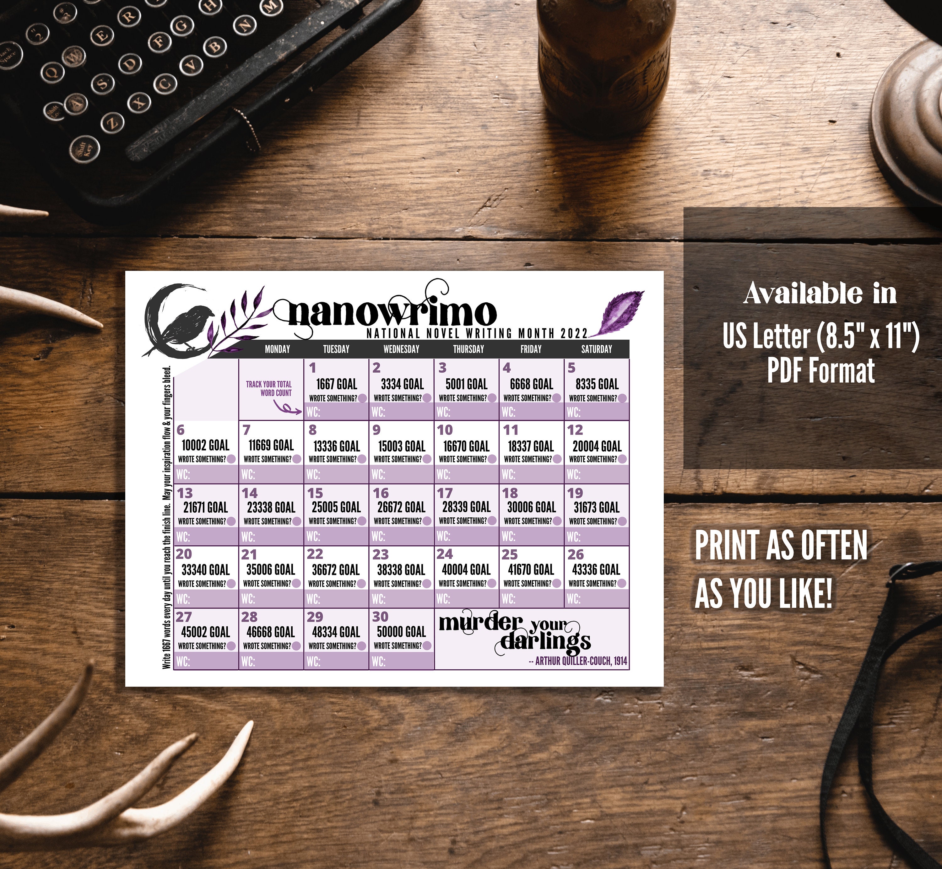 Nanowrimo 2022 | Printable Nanowrimo | Writing Tracker | Writing Log ...
