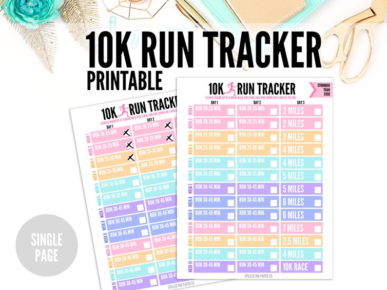Printable 10K Running Tracker | Printable Run Log | Fitness Planner ...