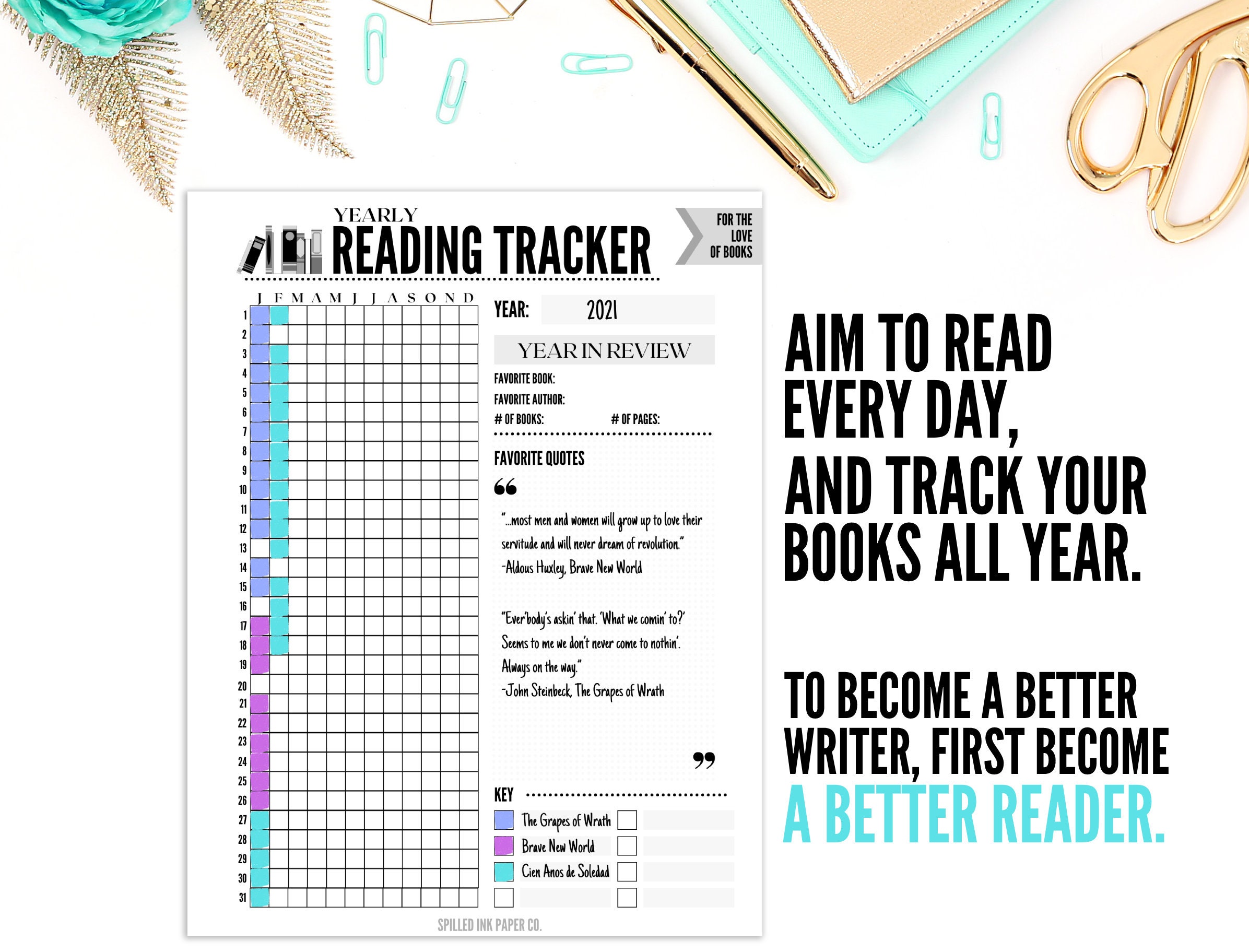 Yearly Reading Log Printable Book Log Reading Planner Track Annual ...