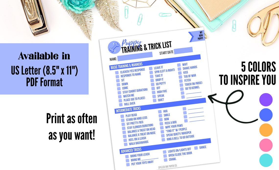 Printable Puppy Training and Tricks Checklist | Dog Training & Tricks ...