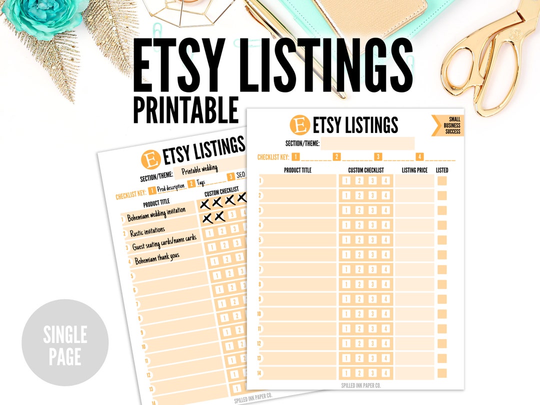 Printable Etsy Listings Tracker | Printable Small Business Worksheet ...