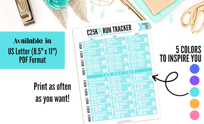 C25K Running Tracker | Printable Fitness Planner | Printable Running ...