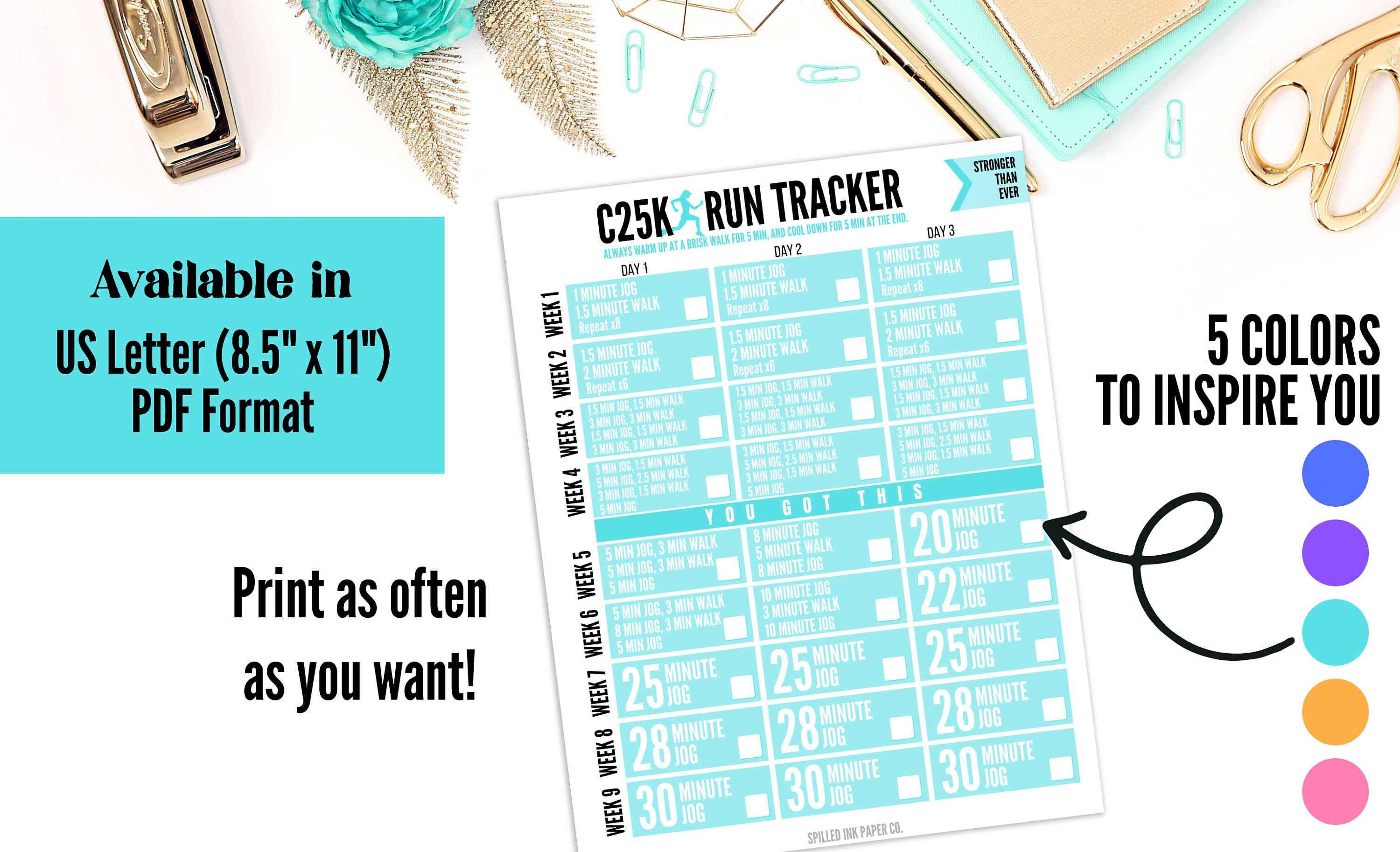 C25K Running Tracker | Printable Fitness Planner | Printable Running ...