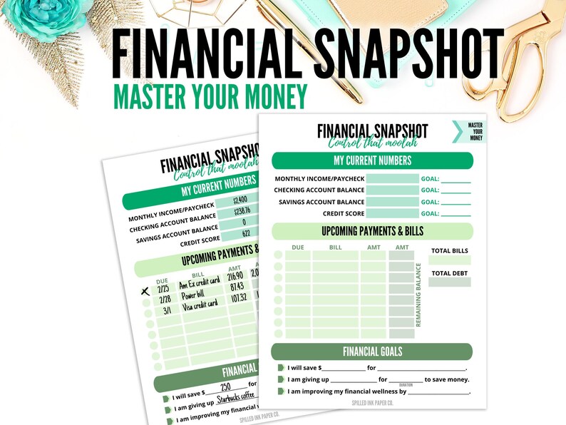 Financial Snapshot Printable | Master Your Money Planner | Printable ...