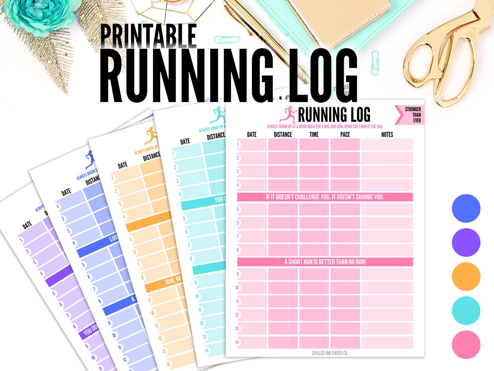 Printable Running Tracker | Printable Run Log | Fitness Digital ...