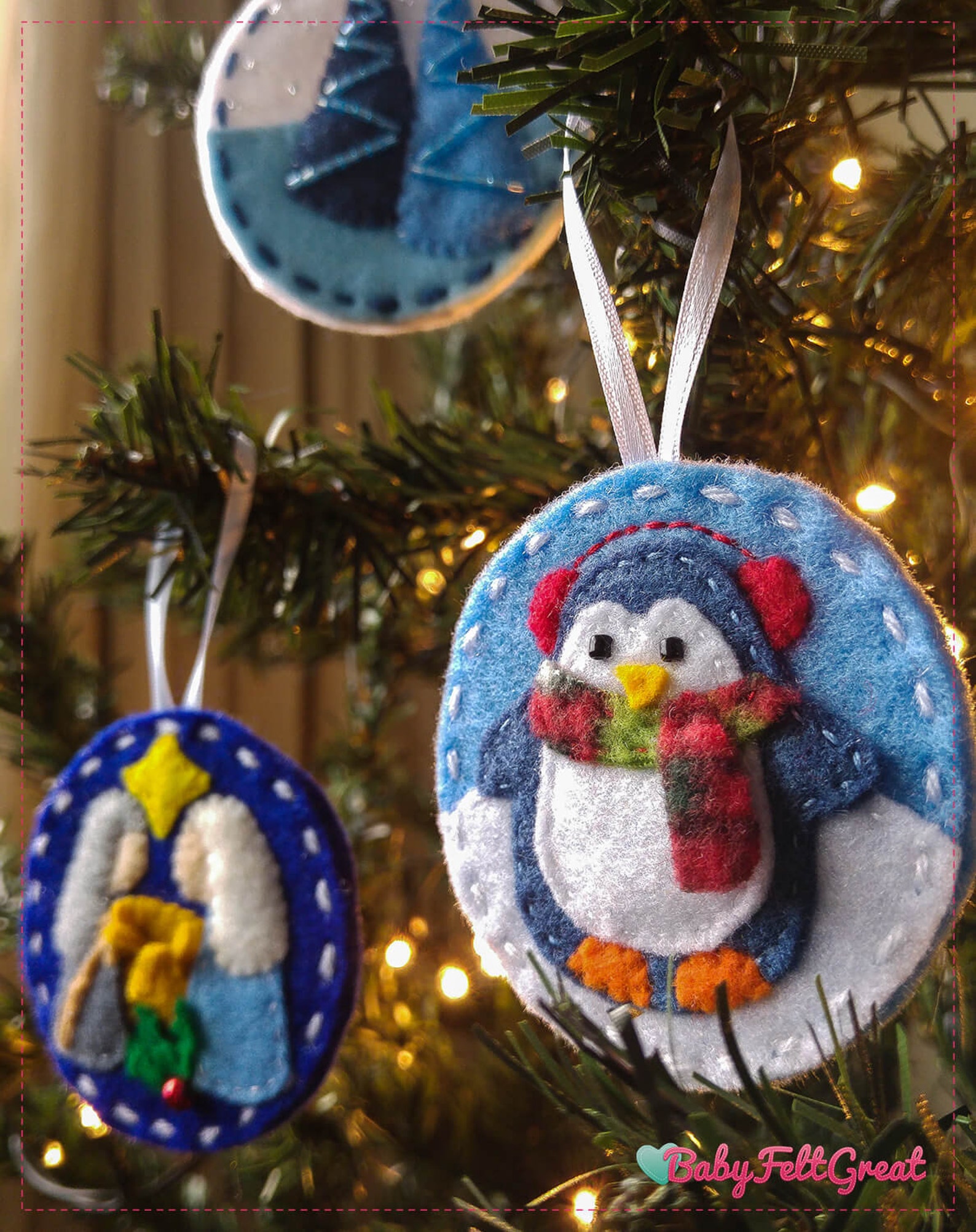 Felt Christmas Ornaments, Felt Christmas Ornaments Pattern, Set 6 Blue ...