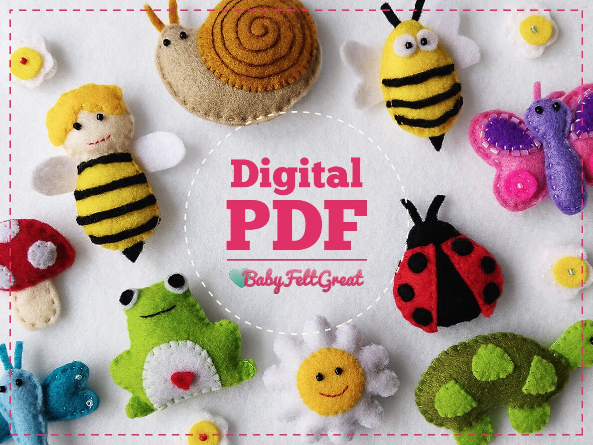 Patrones PDF Digital DIY adornos fieltro bebé Jardín insectos Abejas ...