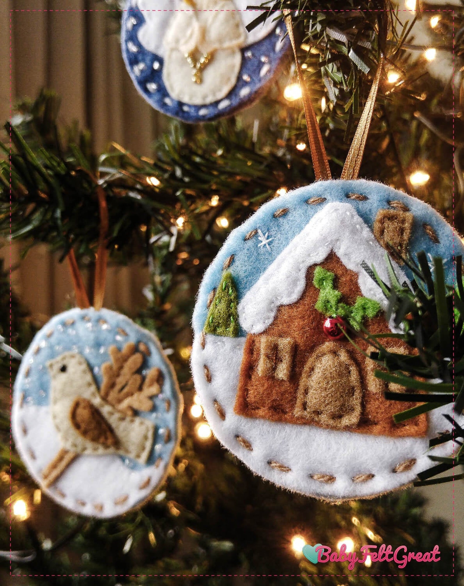Navidad Patrones DIY PDF adornos fieltro Set Azul #2 Ángel, Pájaro y ...