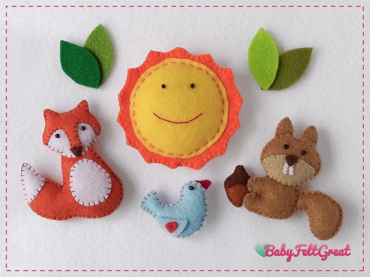 Patrones PDF Digital DIY adornos fieltro Set Bosque Bebé, Pájaros Sol ...