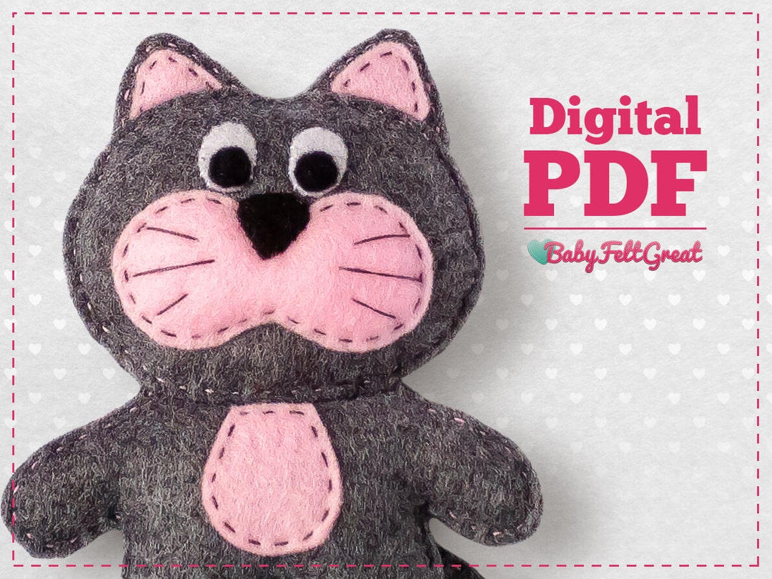 Cute Felt Cat Pattern, Felt Animals Pattern, Sewing Pattern, PDF, DIY ...