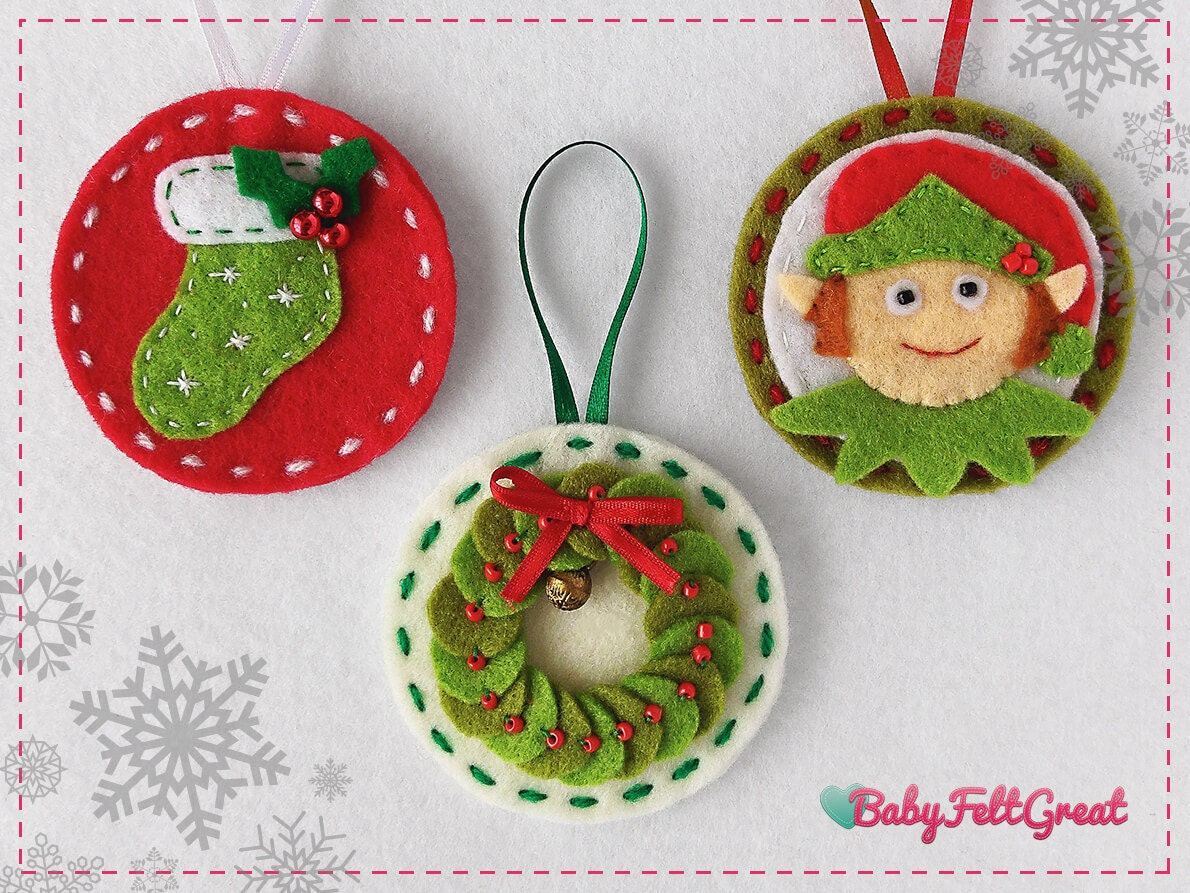 Felt Christmas Ornaments Patterns, Felt Christmas Ornaments, Set 9 Red ...