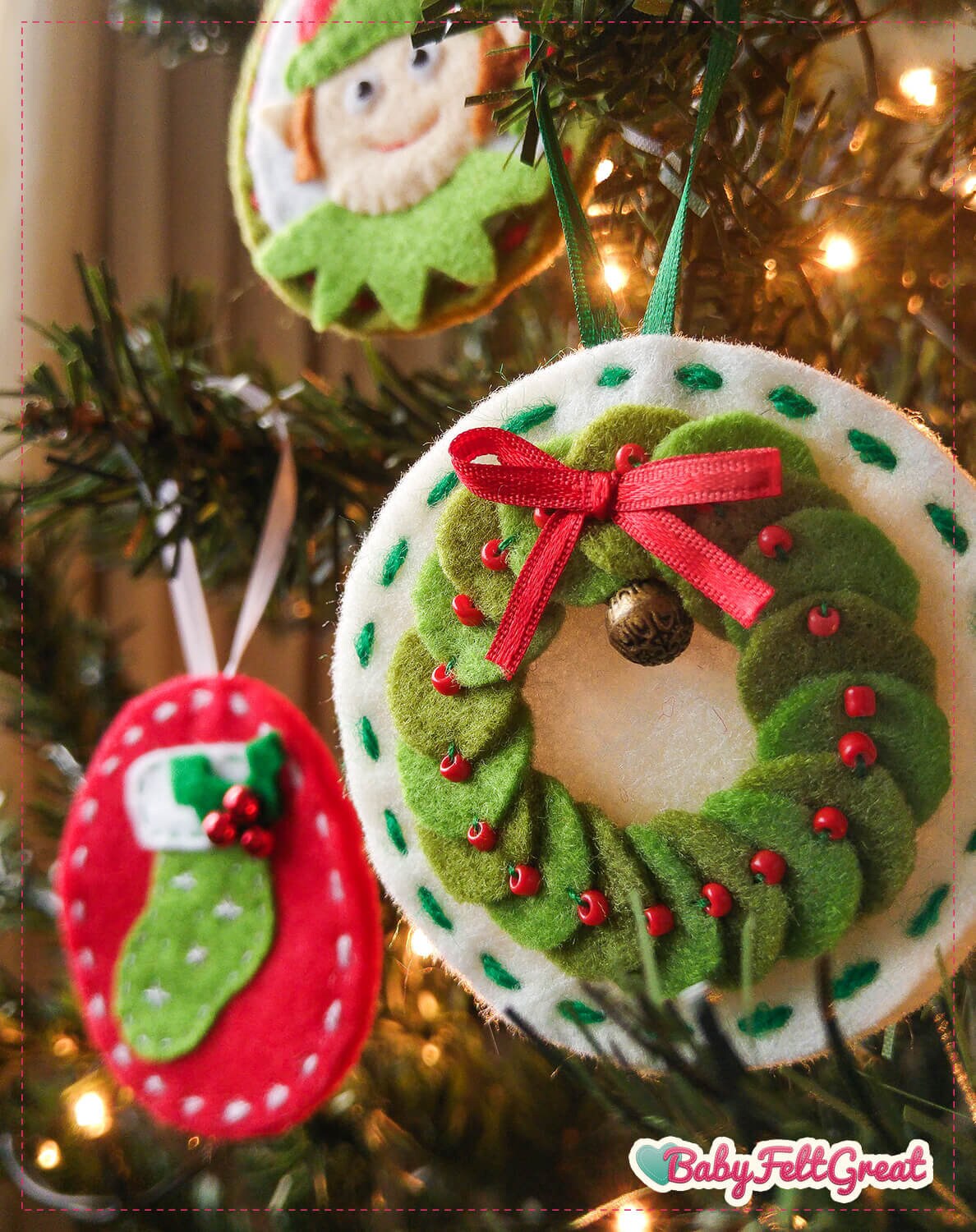 Navidad Patrones DIY PDF adornos fieltro Set rojo #3, Media navideña ...