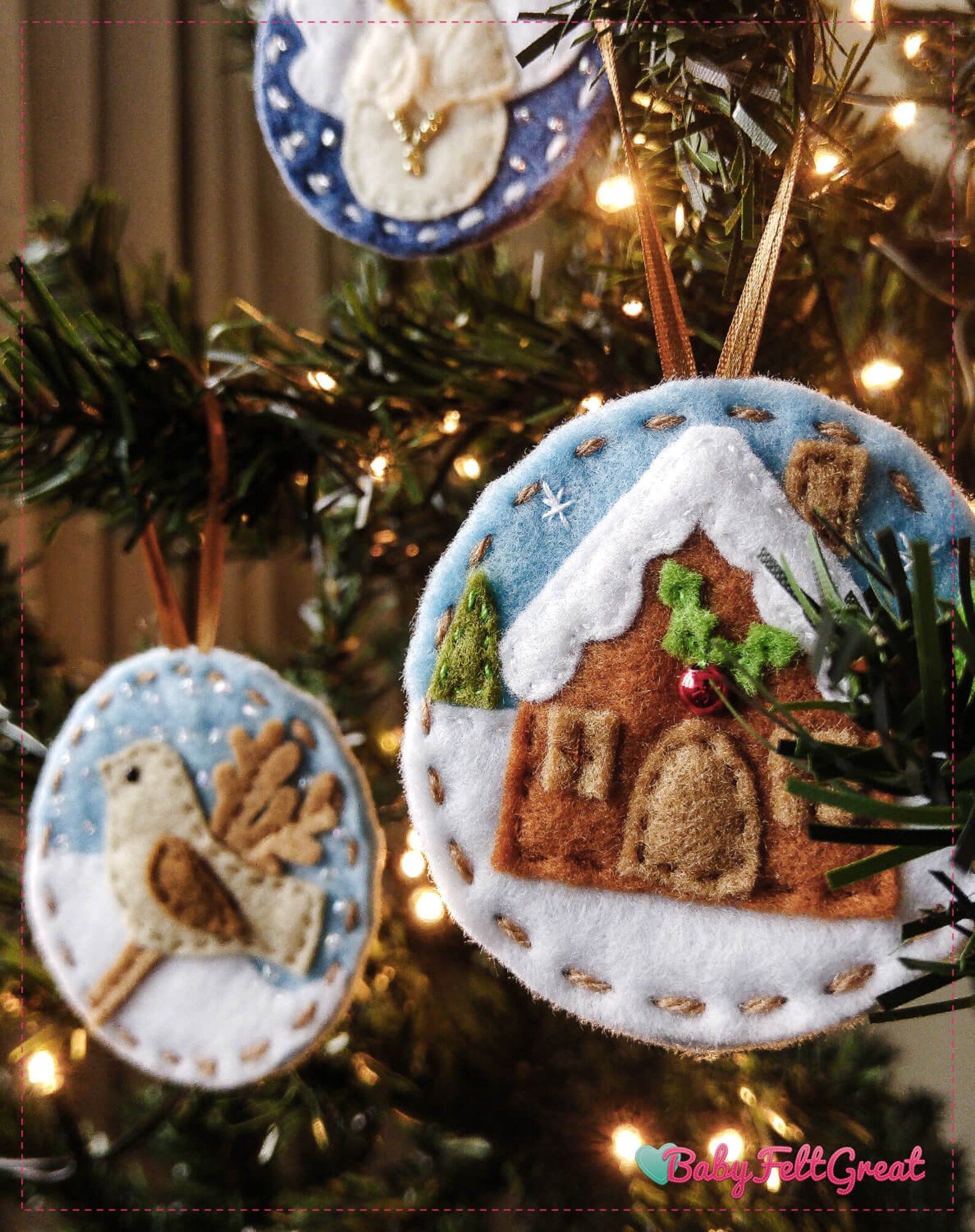 Felt Christmas Ornaments, Felt Christmas Ornaments Pattern, Set 6 Blue ...