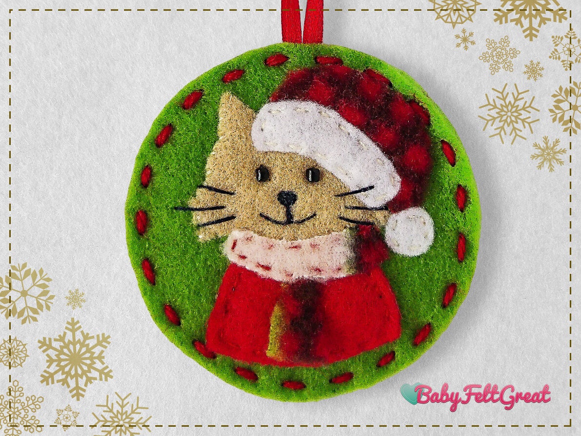 Round Christmas Pets Ornaments, Felt Christmas Ornament Pattern, PDF ...