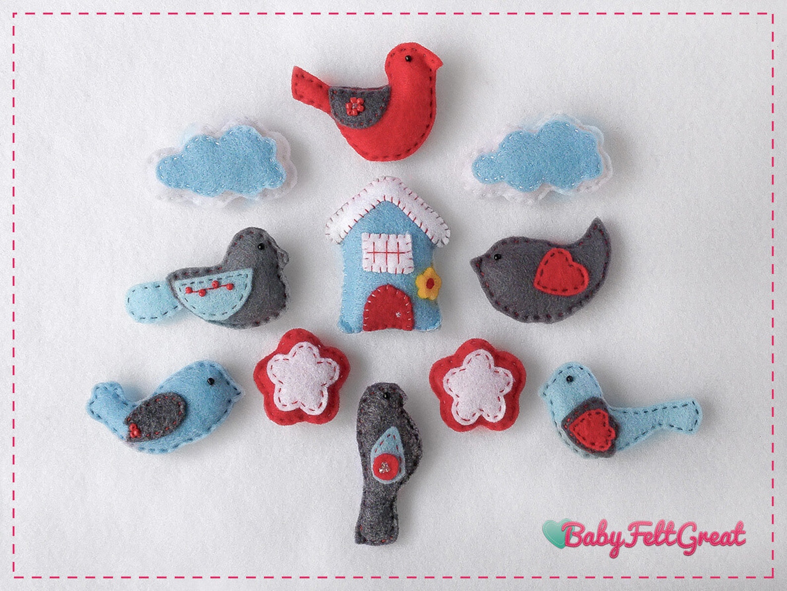 Patrones PDF Digital DIY adornos de fieltro, decoración bebé Set ...