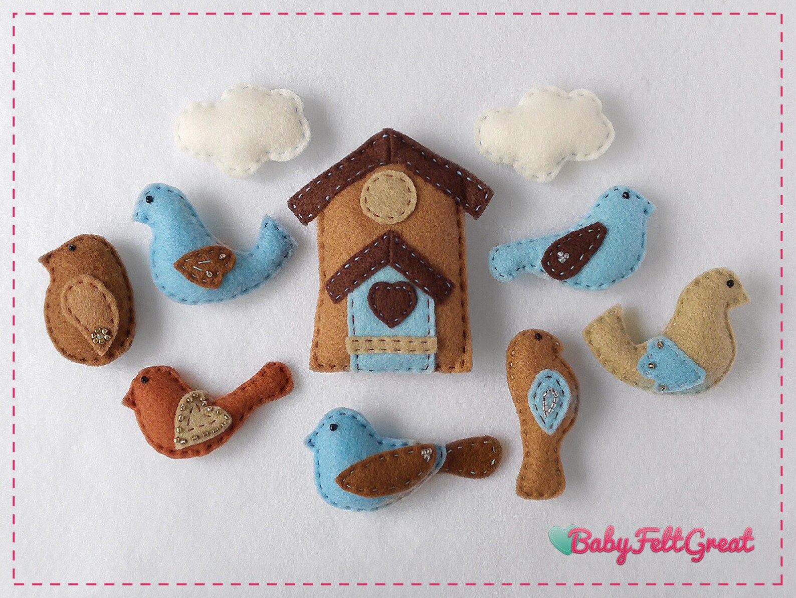 Felt Birds Patterns, Birdhouse, Clouds, Fall Decoration, DIY, Baby Room ...