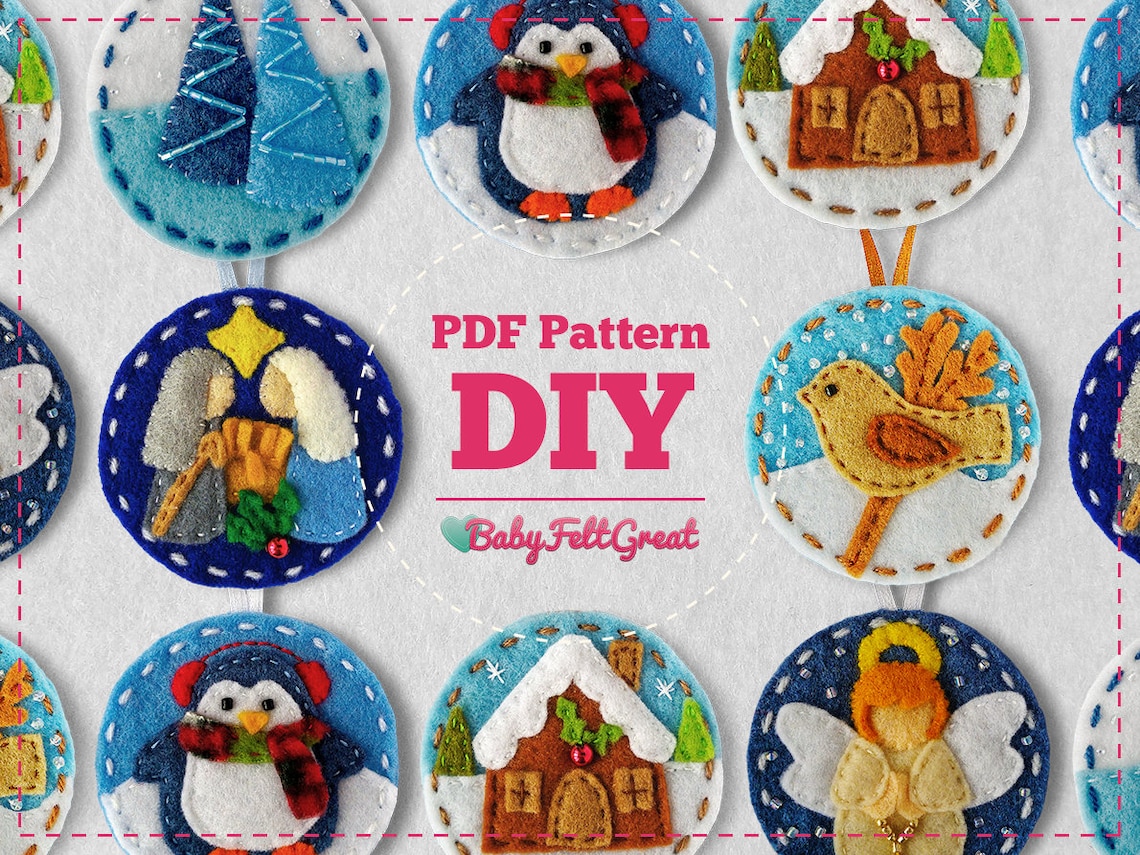 Felt Christmas Ornaments, Felt Christmas Ornaments Pattern, Set 6 Blue ...