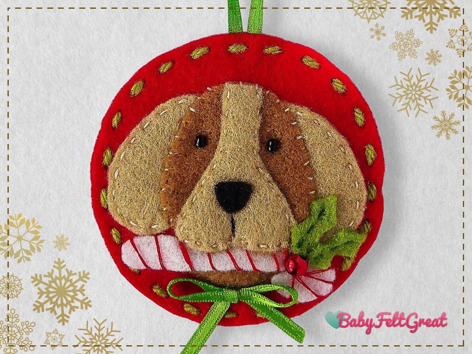 Round Christmas Pets Ornaments, Felt Christmas Ornament Pattern, PDF ...
