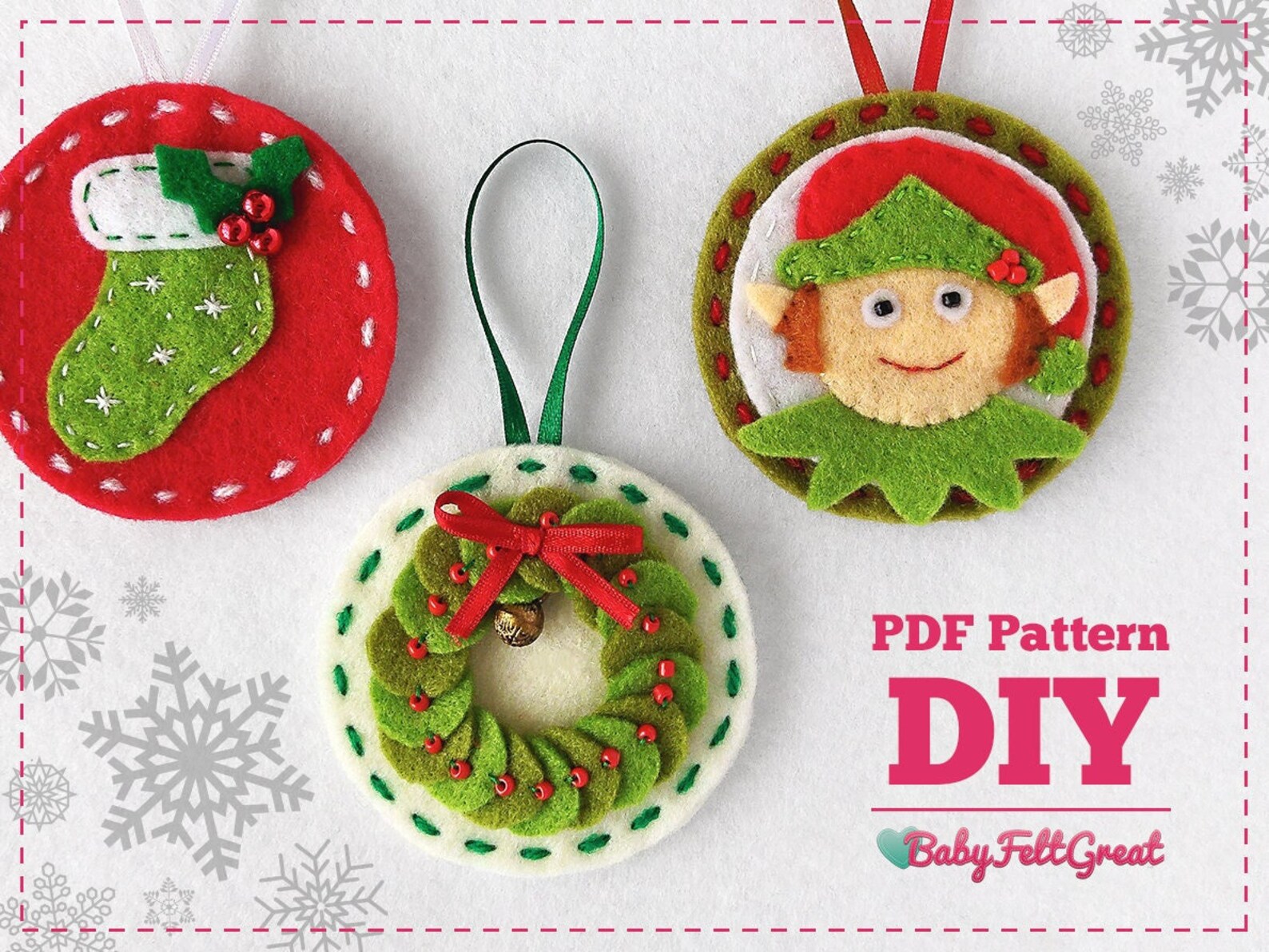 Navidad Patrones DIY PDF adornos fieltro Set rojo #3, Media navideña ...