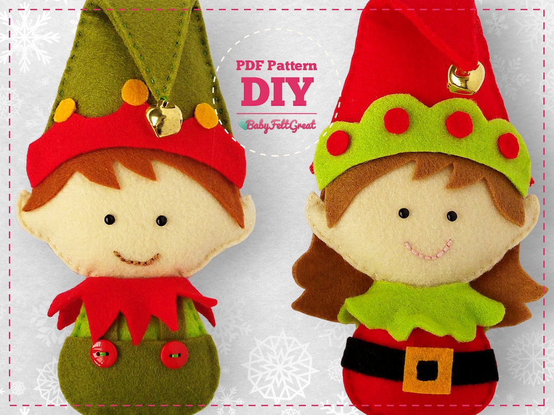 Felt Christmas Ornaments, Felt Elves Dolls Pattern, Christmas ...