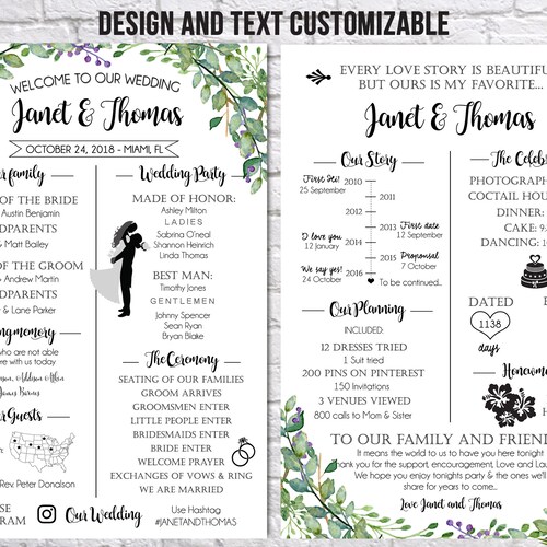 Infographic Wedding Program Template Fun Wedding Programs - Etsy