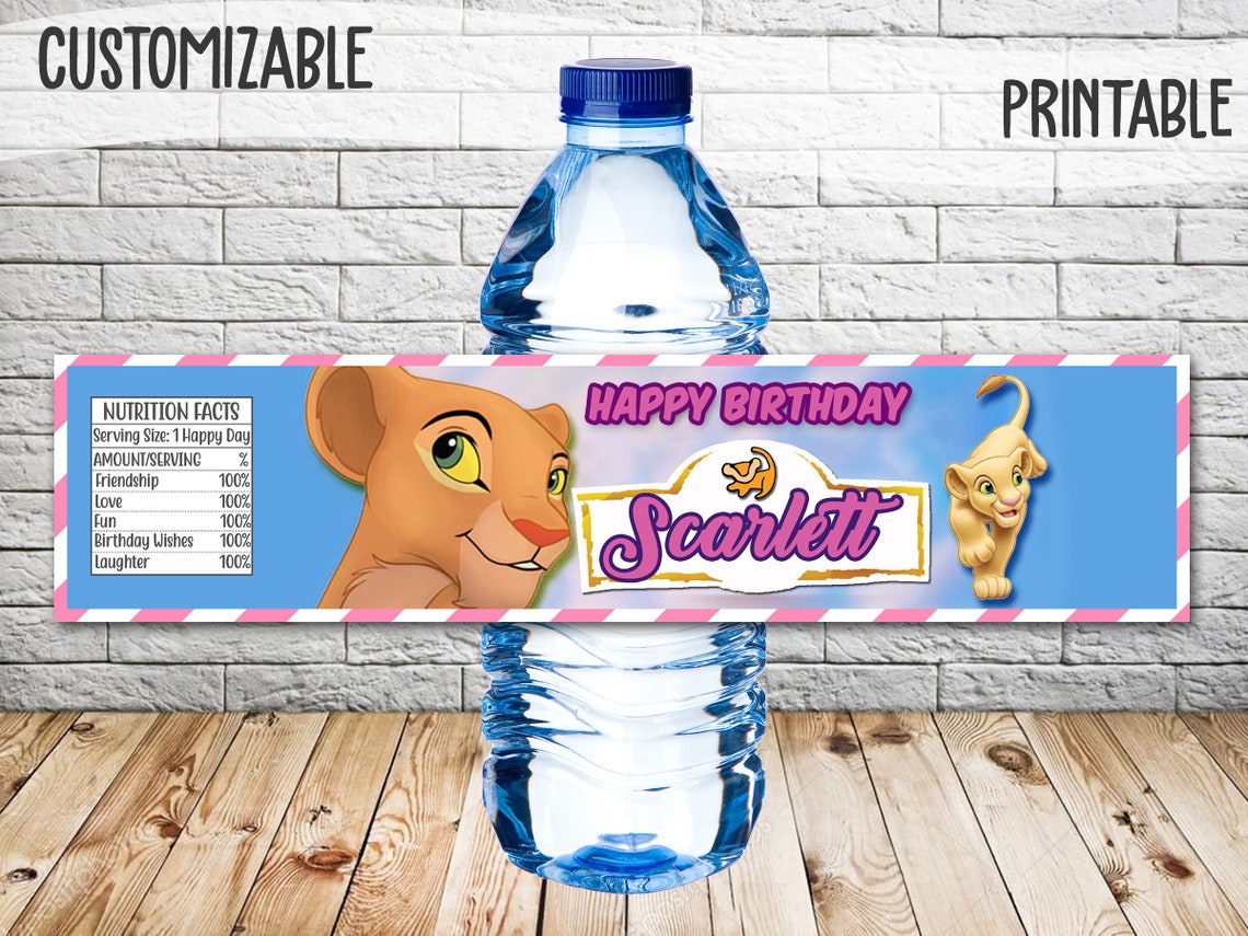 Nala Water Bottle Labels Girl Lion King Party Label Lion - Etsy