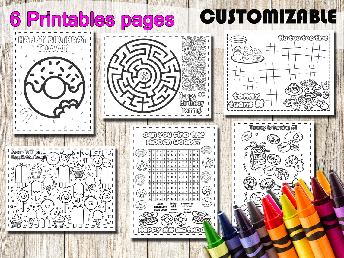 Donuts Coloring Pages Donuts Party Favors Donuts Birthday | Etsy