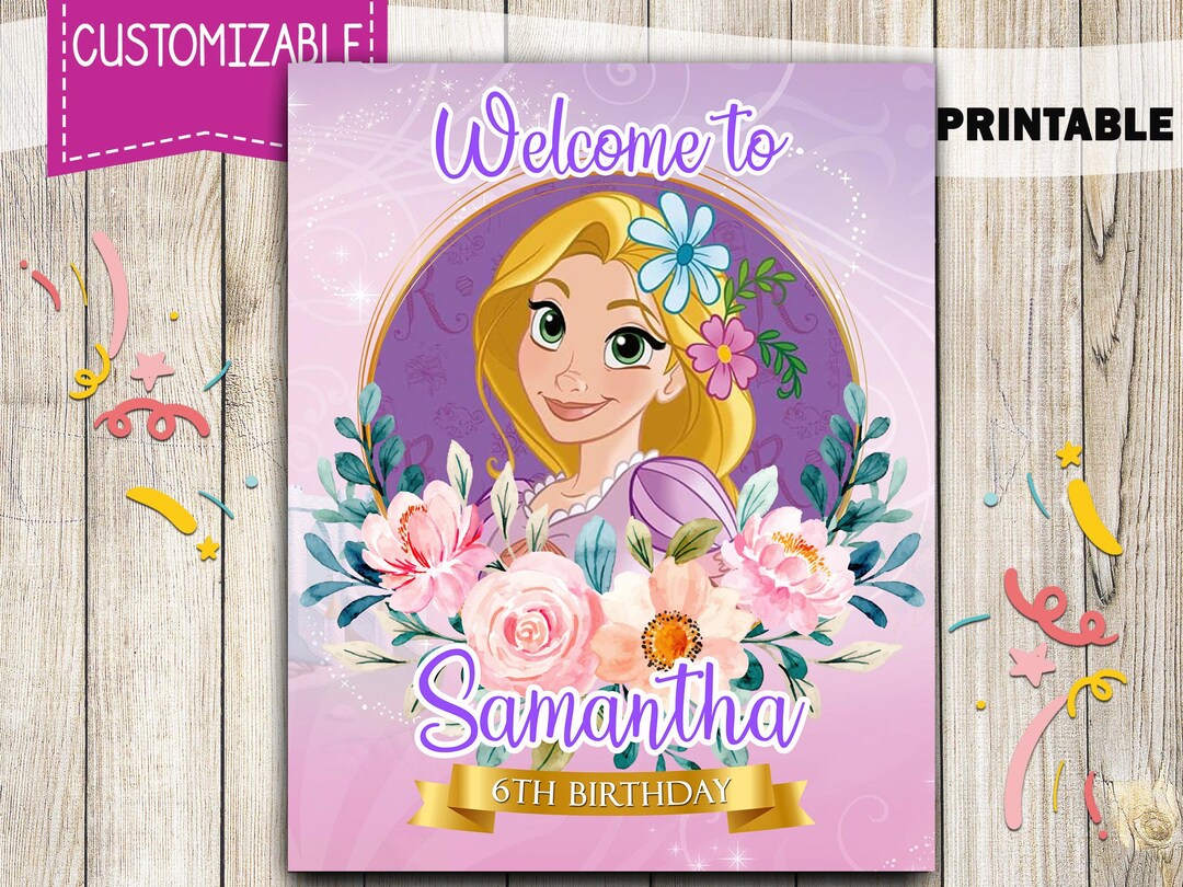 Tangled Rapunzel Welcome Board, Tangled Birthday Poster, Princess ...