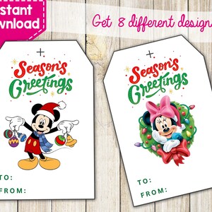 Christmas Gift Tags, Set of 8 Printable Tags, Holiday Gift Tags, Mickey ...