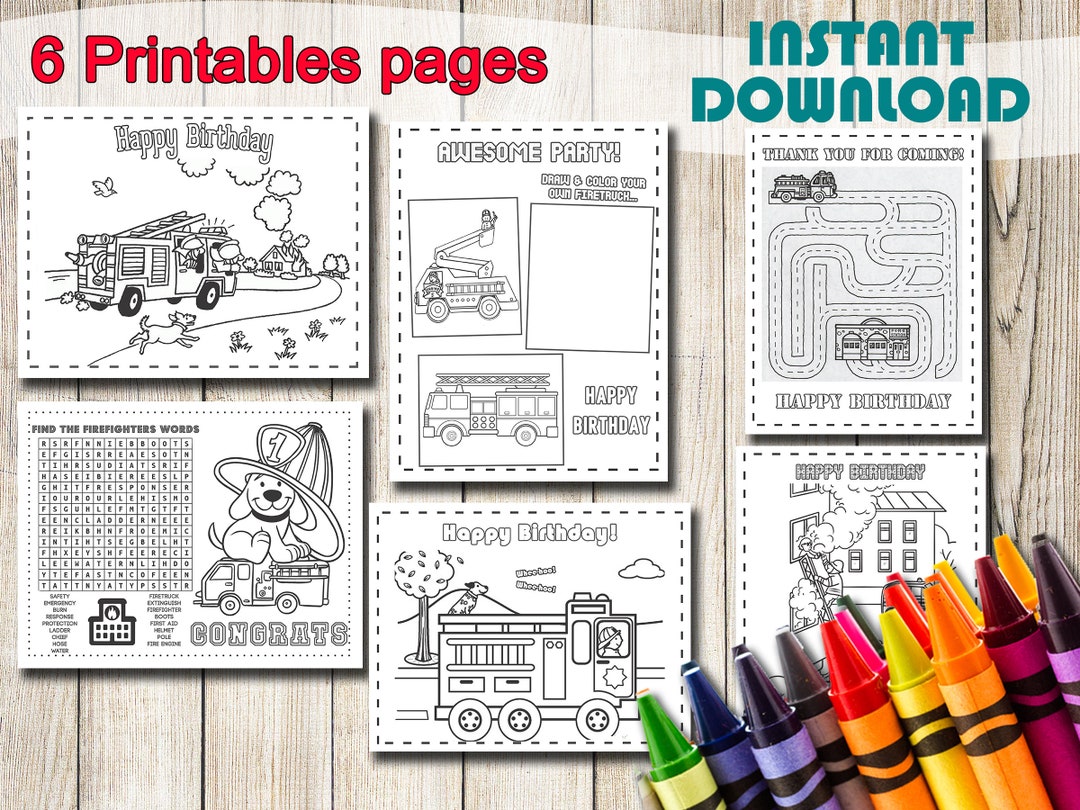 Firefighters Coloring Pages, INSTANT DOWNLOAD, Firefighters Party ...