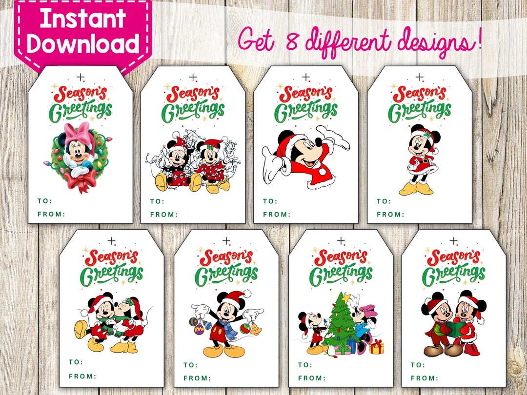 Christmas Gift Tags, Set of 8 Printable Tags, Holiday Gift Tags, Mickey ...