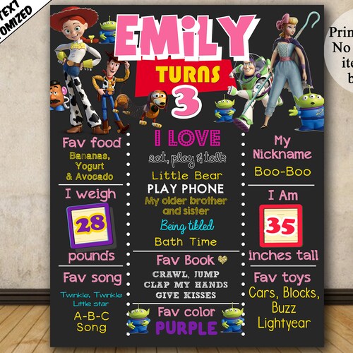Printable Toy Story First Birthday Chalkboard Sign Poster 1st - Etsy