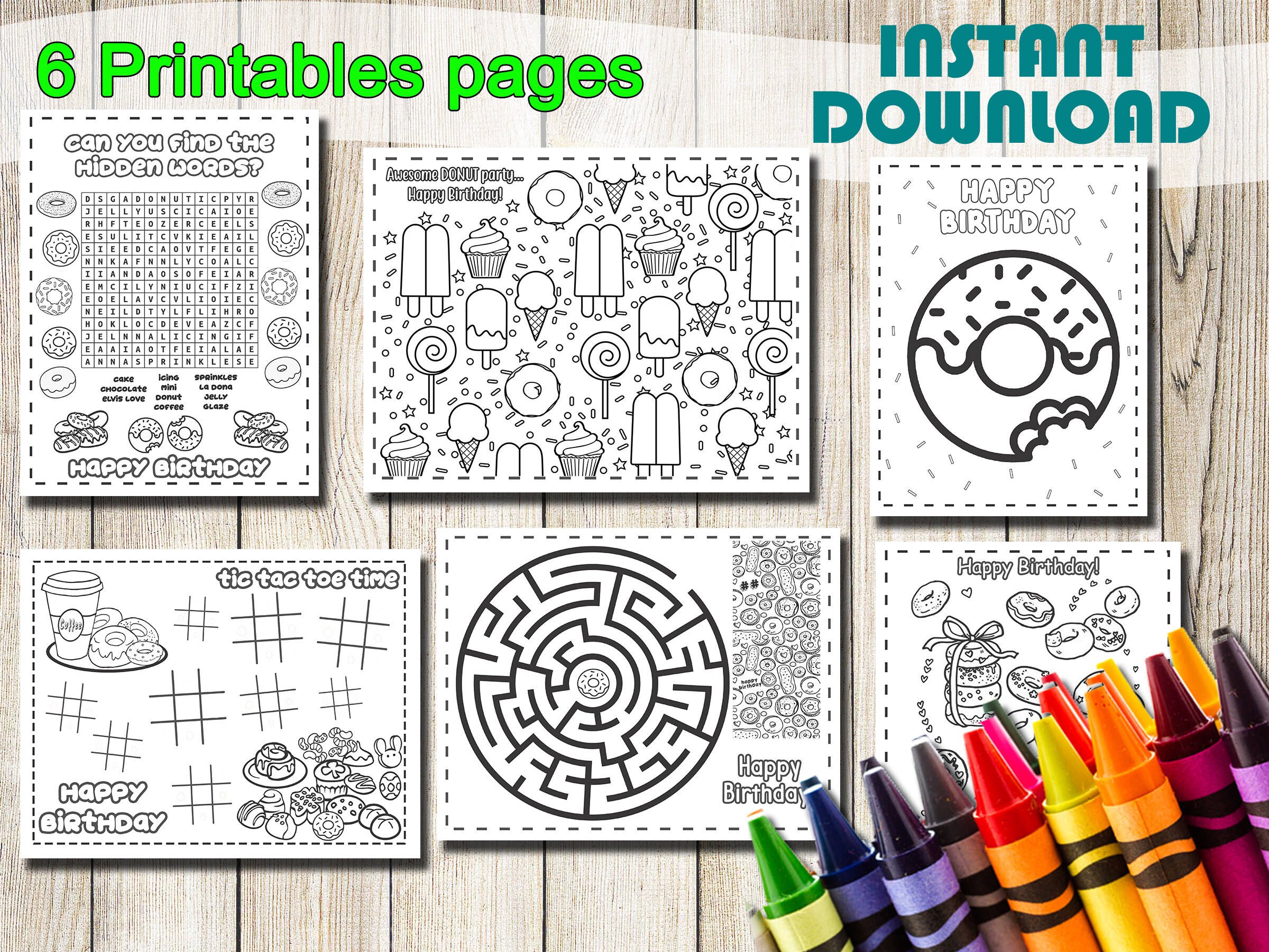 Donuts Coloring Pages, INSTANT DOWNLOAD, Donuts Gift Favors Party ...