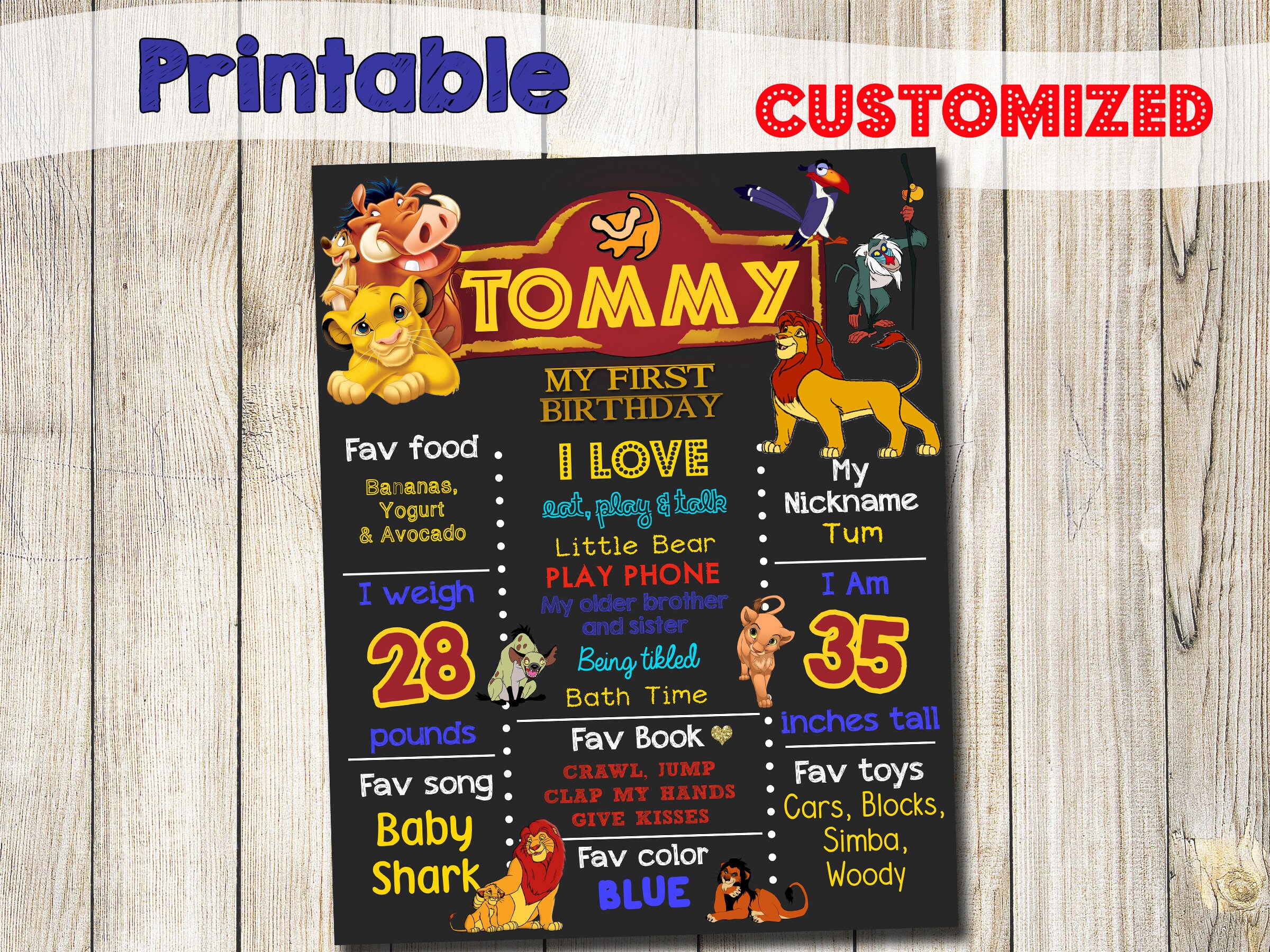 Lion King Birthday chalkboard sign poster printable Any Age | Etsy