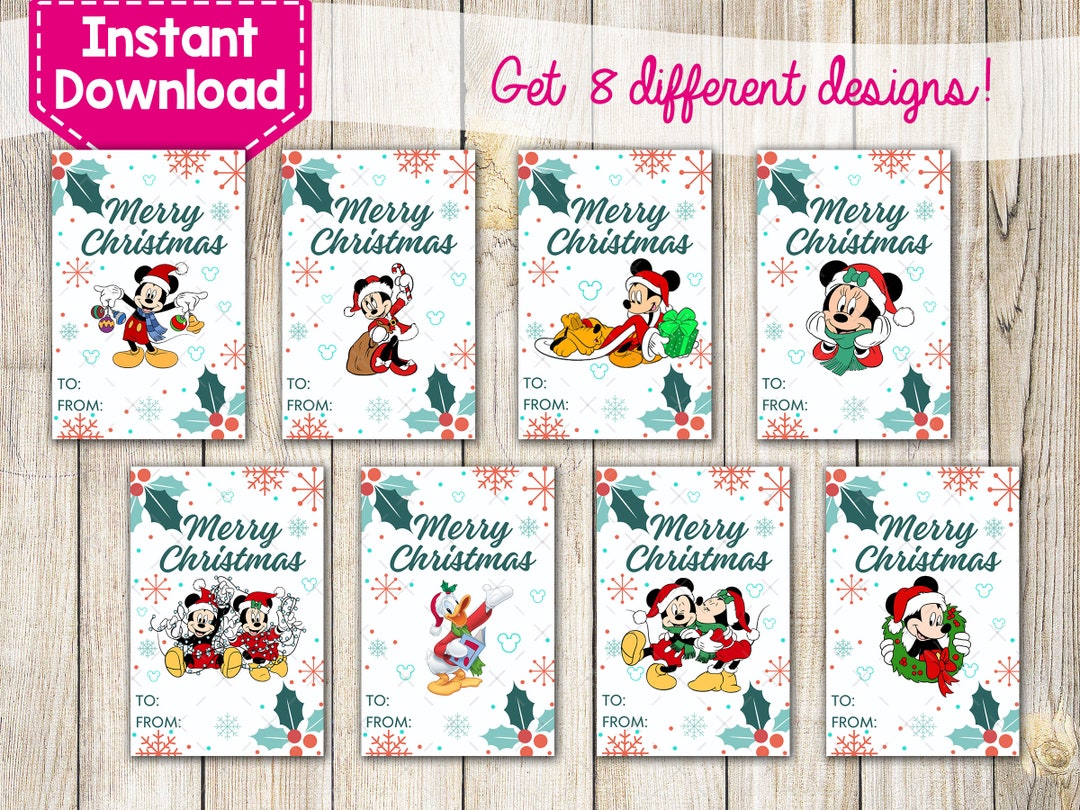 Christmas Gift Tags, Set of 8 Printable Tags, Holiday Gift Tags, Mickey ...