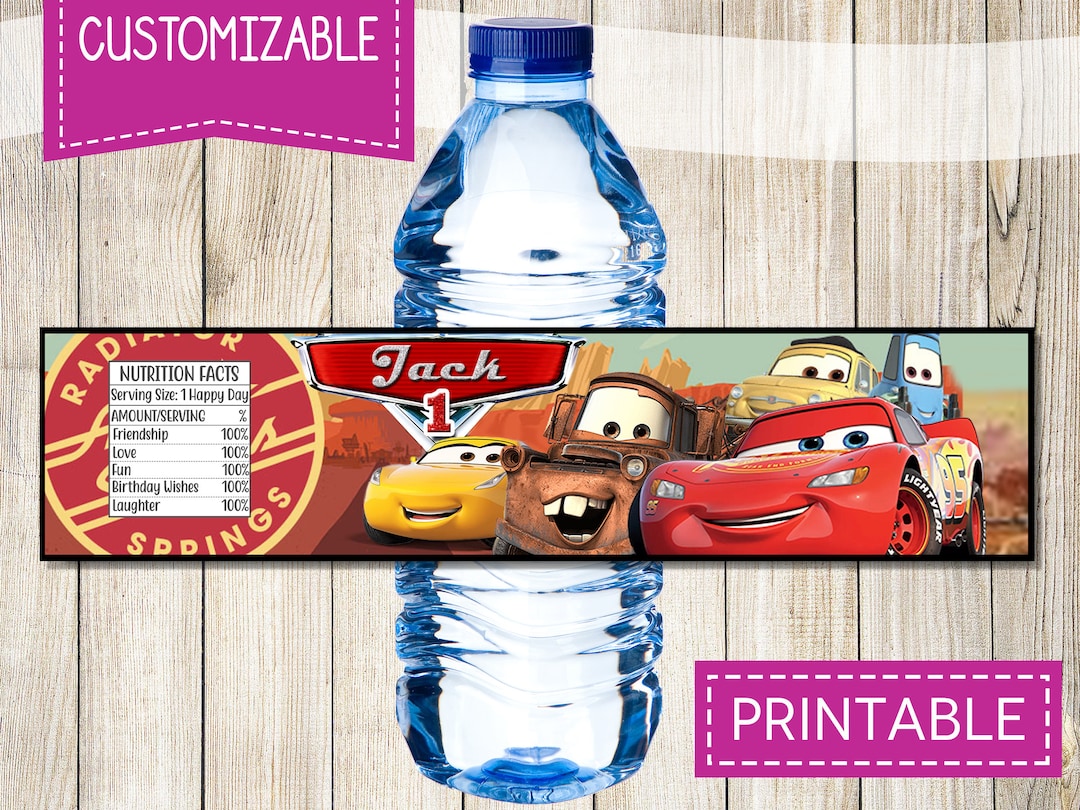 Personalized Cars Water Bottle Labels, Cars Party Label, Lightning ...
