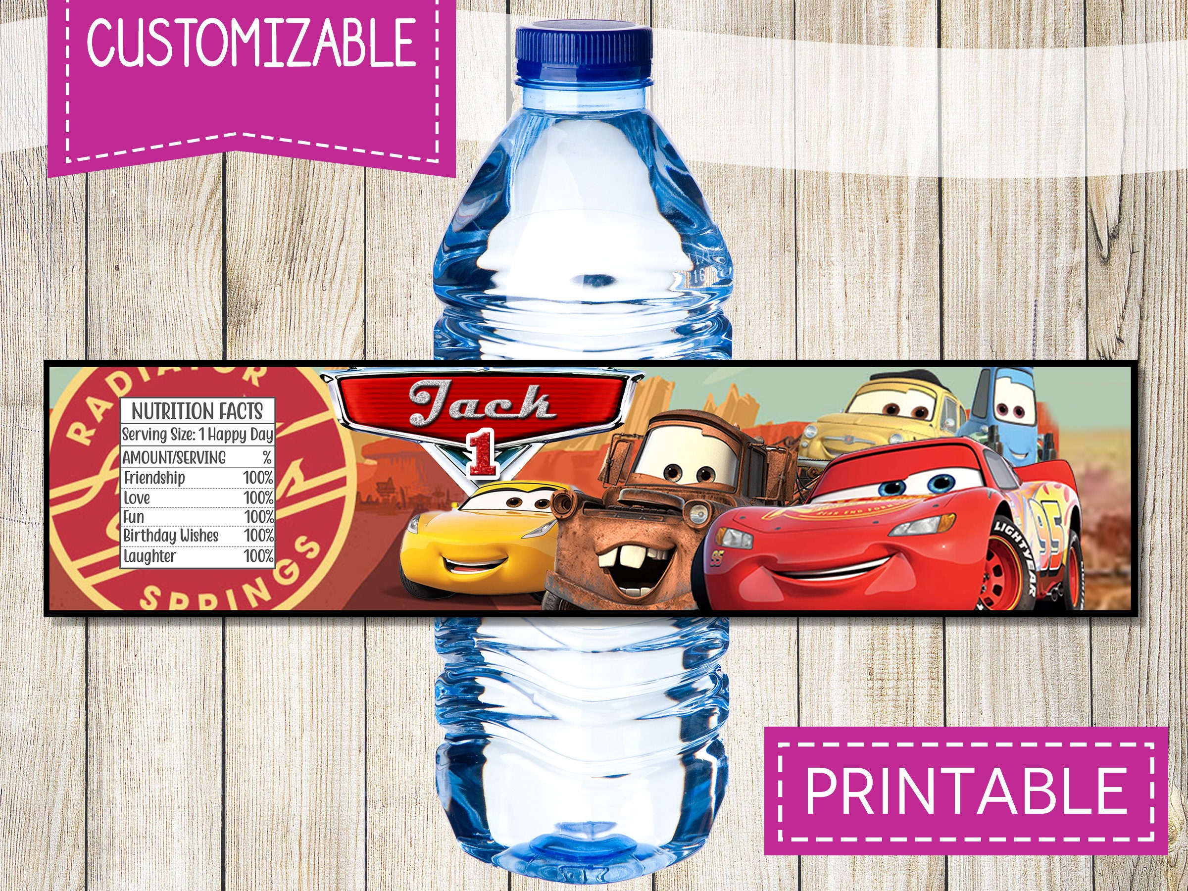 Cars Water Bottle Labels