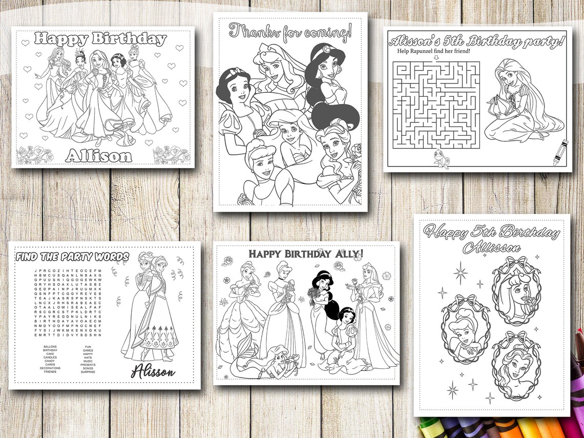 Princesses Coloring Pages Disney Princess Party Favors - Etsy