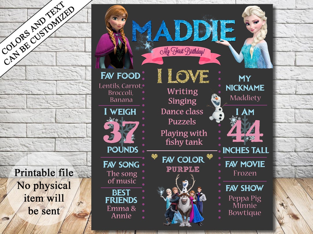 Printable Frozen First Birthday Chalkboard Sign Poster, Birthday Banner ...