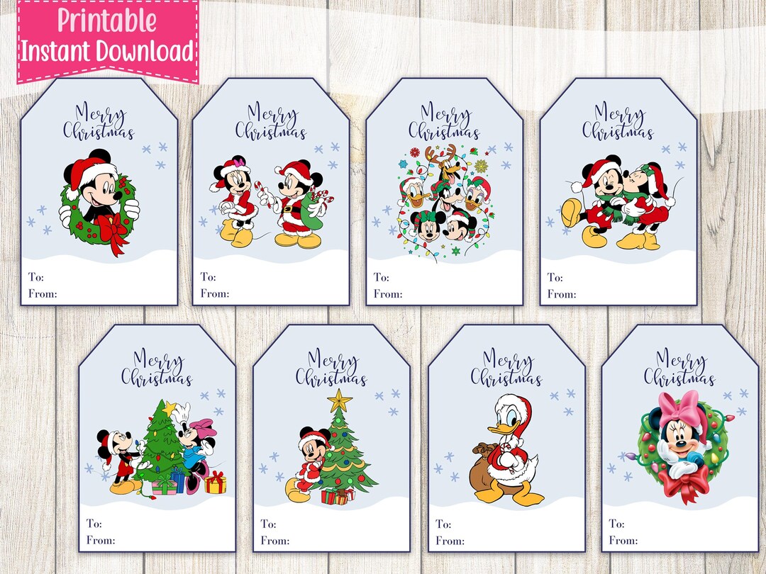 Christmas Gift Tags, Set of 8 Printable Tags, Holiday Gift Tags, Mickey ...
