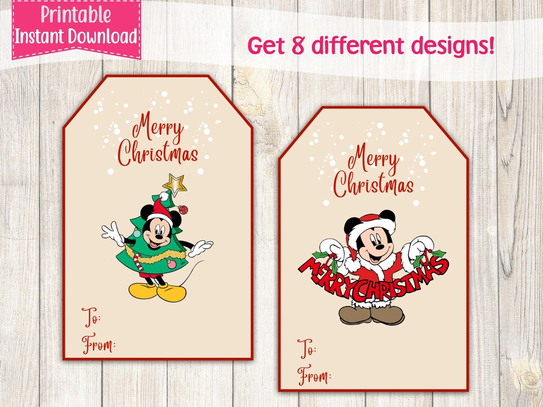 Christmas Gift Tags, Set of 8 Printable Tags, Holiday Gift Tags, Mickey ...