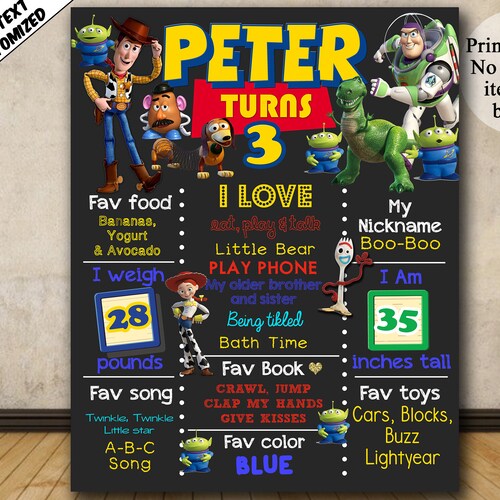 Printable Toy Story First Birthday Chalkboard Sign Poster 1st - Etsy