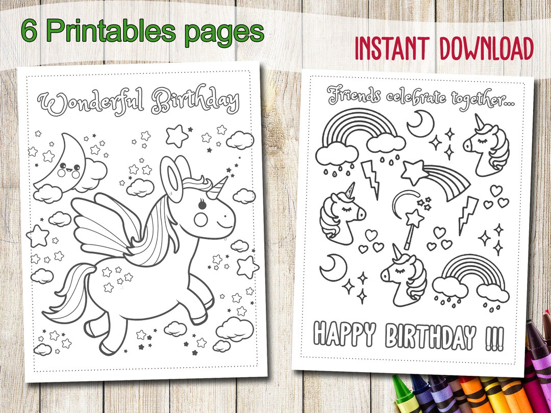 Unicorn Coloring Pages, INSTANT DOWNLOAD, Unicorn Party Favors, Unicorn ...