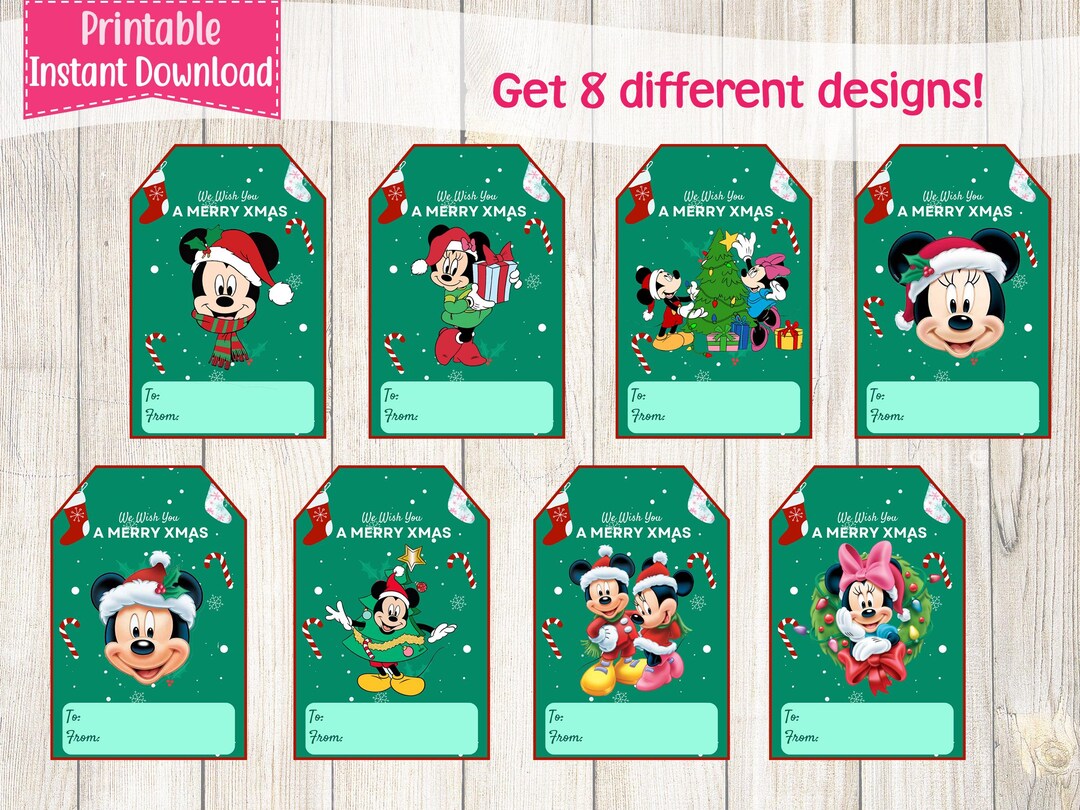 Christmas Gift Tags, Set of 8 Printable Tags, Holiday Gift Tags, Mickey ...